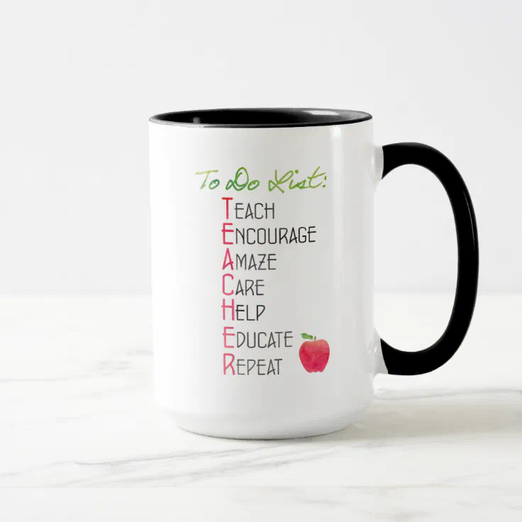Personalized Teacher To Do List Watercolor Apple Mug | Zazzle