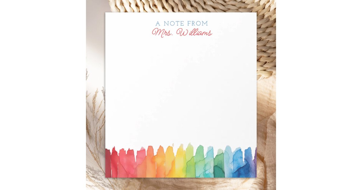 Personalized Teacher Watercolor Rainbow Notepad | Zazzle
