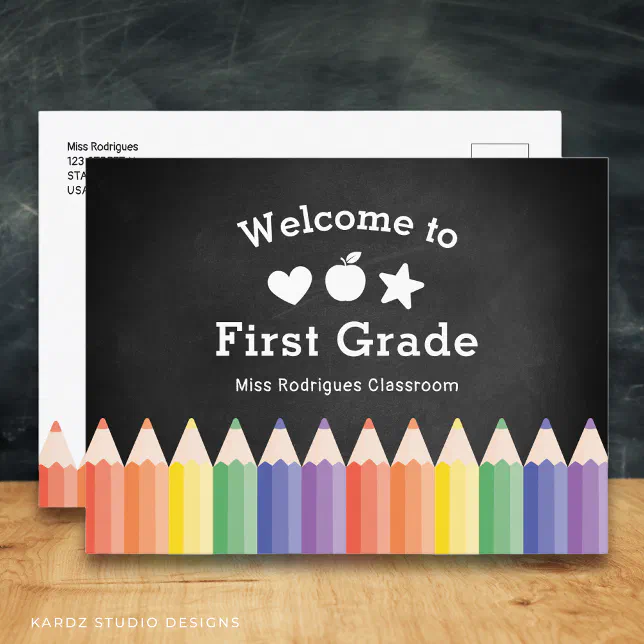 Personalized Teacher Welcome Back to First Grade Postcard | Zazzle
