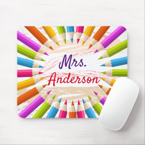Personalized Teacher's Colorful Pencils Mouse Pad | Zazzle