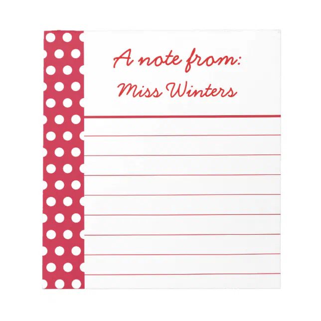 Personalized Teacher's Red Dots Notepad Gift | Zazzle