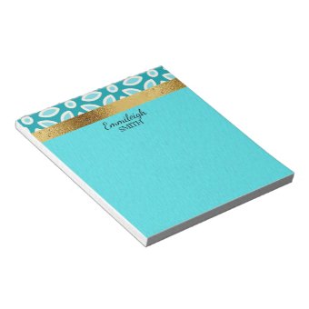 Personalized Teal and Arctic Blue Floral and Gold Notepad | Zazzle