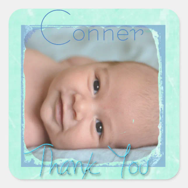 Personalized Teal and Blue Baby Thank You Stickers | Zazzle