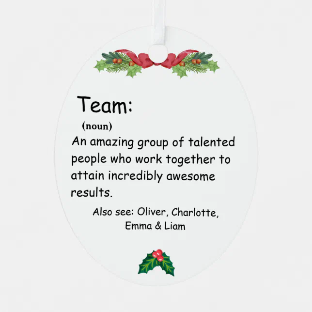 Personalized Team Definition employee appreciation Metal Ornament | Zazzle