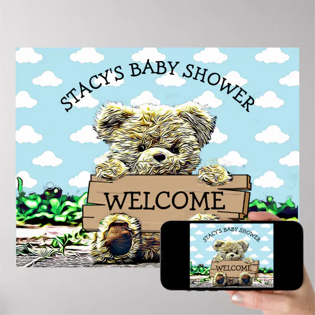 Personalized Teddy Bear Baby Shower Sign | Zazzle