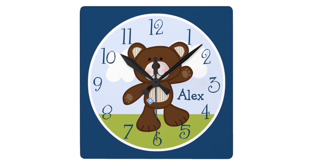 Personalized Teddy Bear Kids Clock | Zazzle