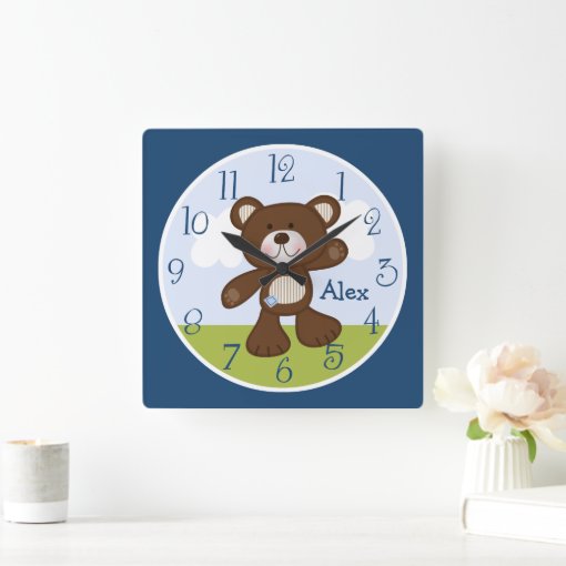 Personalized Teddy Bear Kids Clock | Zazzle