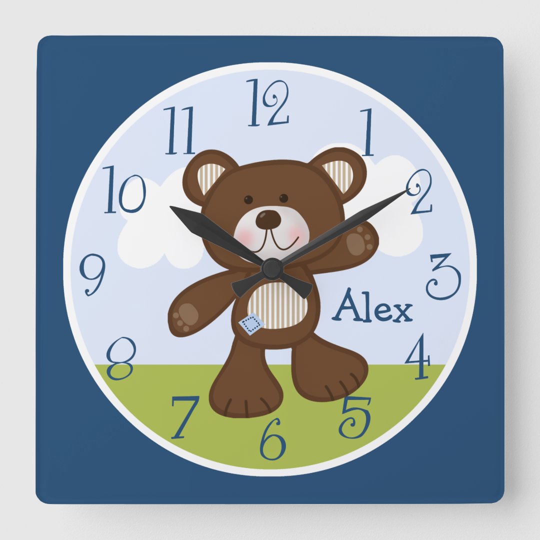 Personalized Teddy Bear Kids Clock | Zazzle