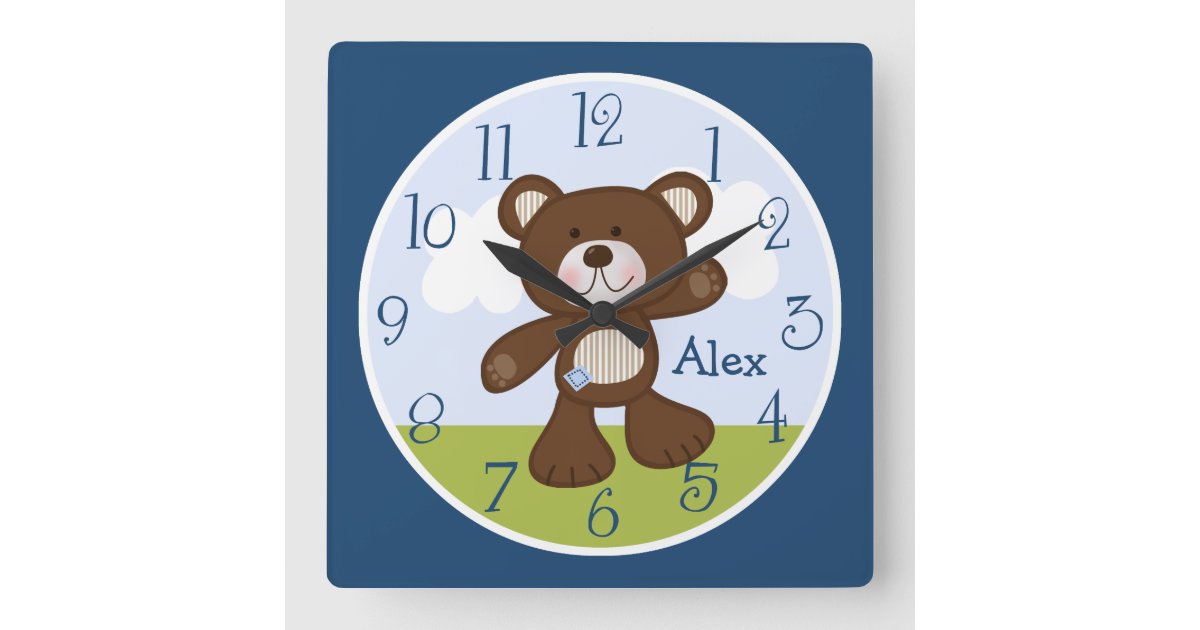 Personalized Teddy Bear Kids Clock | Zazzle