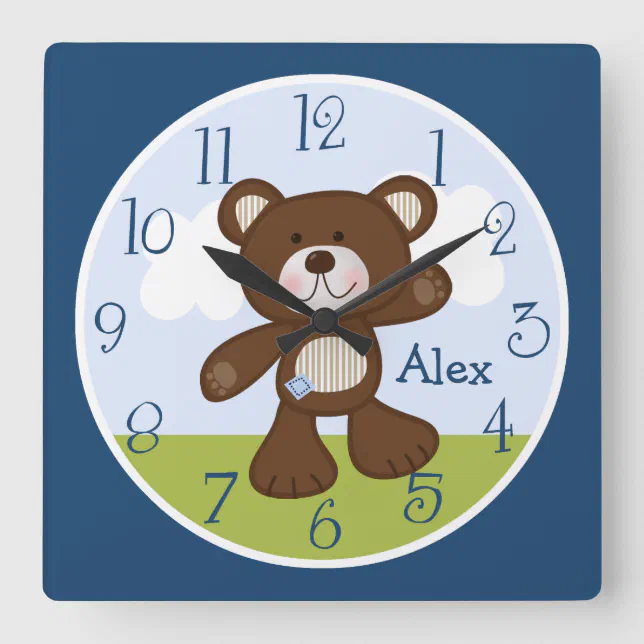 Personalized Teddy Bear Kids Clock | Zazzle