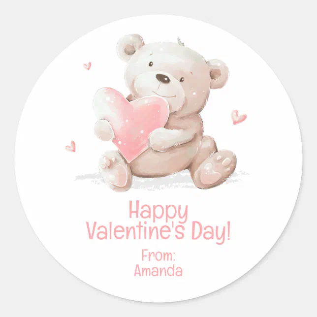 Personalized Teddy Bear Valentine Classic Round Sticker | Zazzle