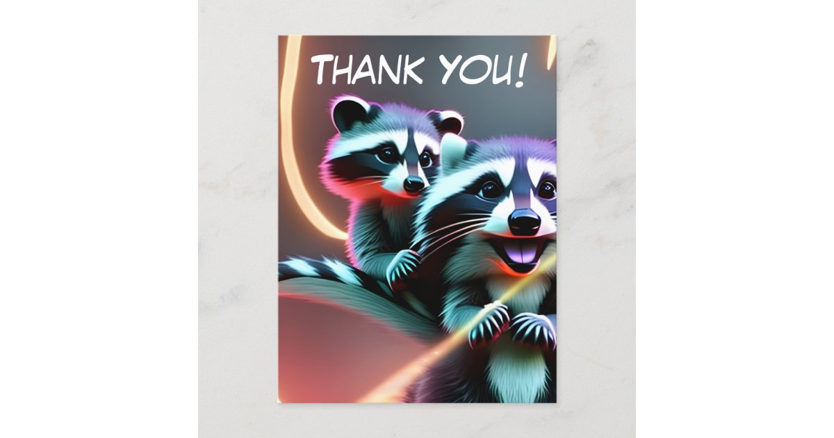 Personalized, Thank you card, Cute Racoon, Postcard | Zazzle
