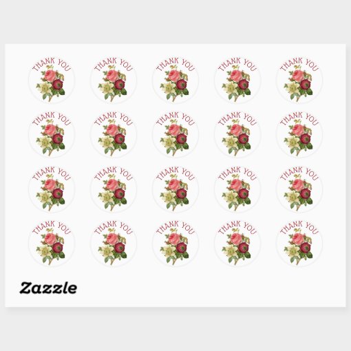 Personalized Thank You Roses Floral Chic Stickers | Zazzle