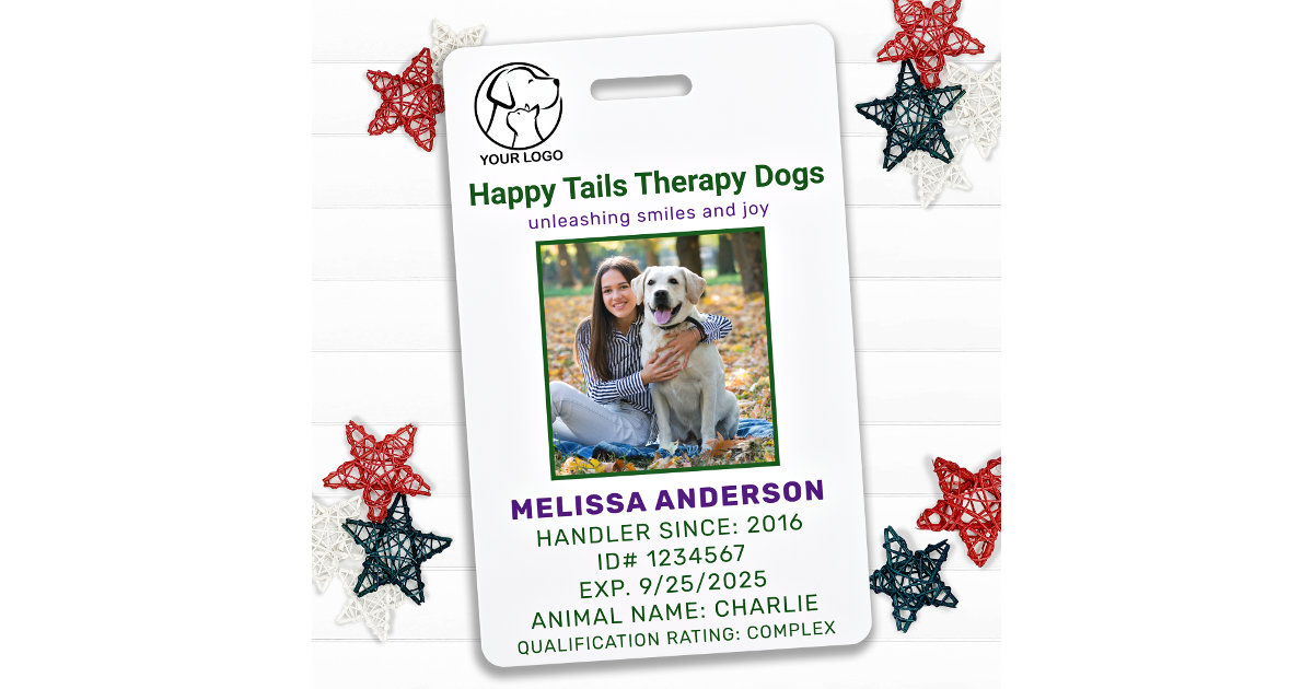 Personalized Therapy Animal Dog Photo ID Badge | Zazzle