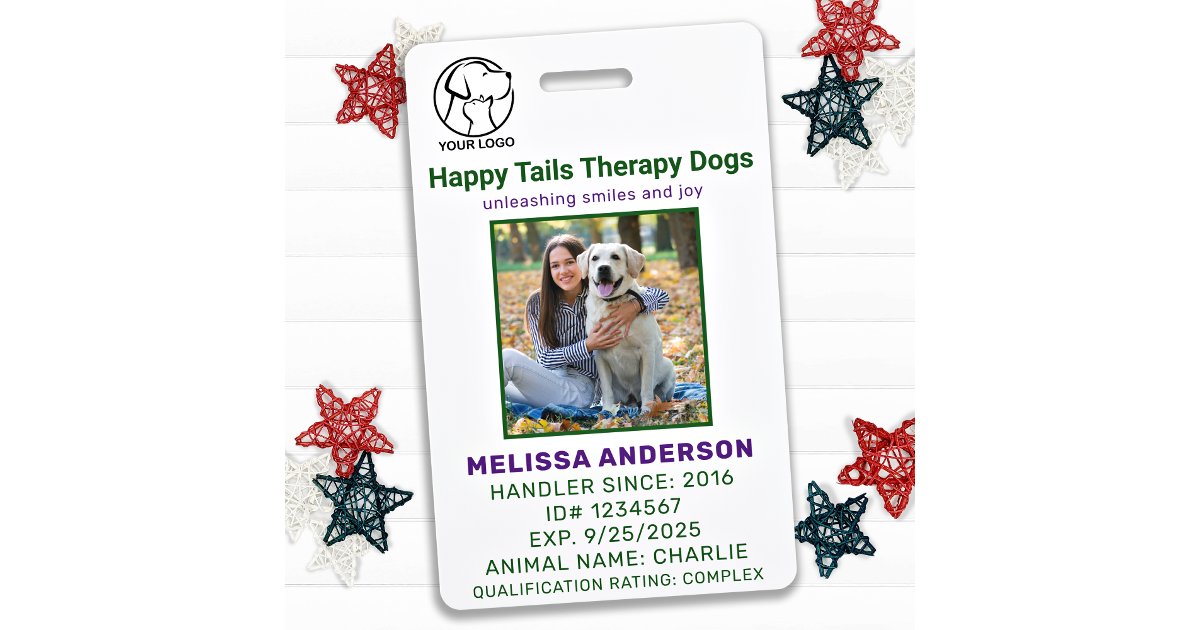 Personalized Therapy Animal Dog Photo ID Badge | Zazzle