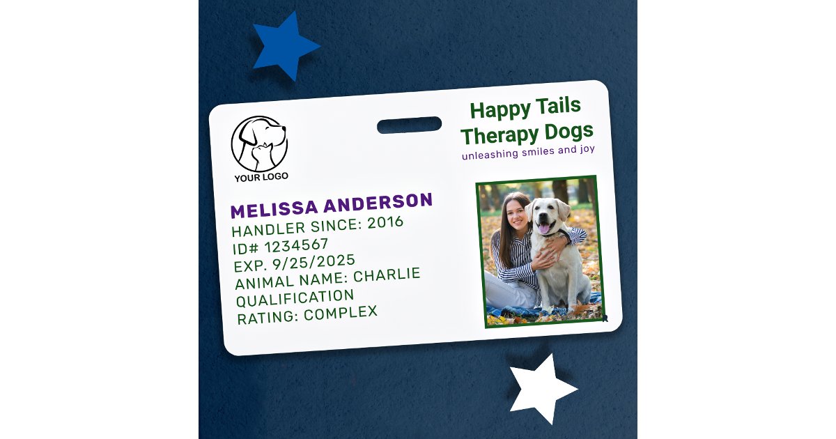 Personalized Therapy Animal Dog Photo ID Badge | Zazzle