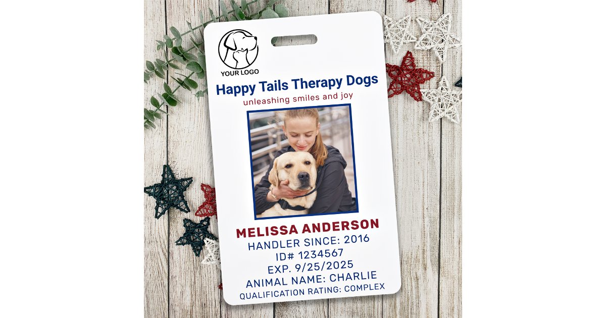 Personalized Therapy Dog Animal Photo ID Badge | Zazzle