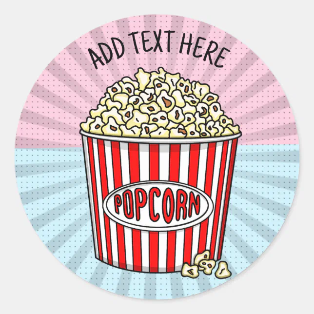 Personalized these Retro Pop Art Popcorn Classic Round Sticker | Zazzle