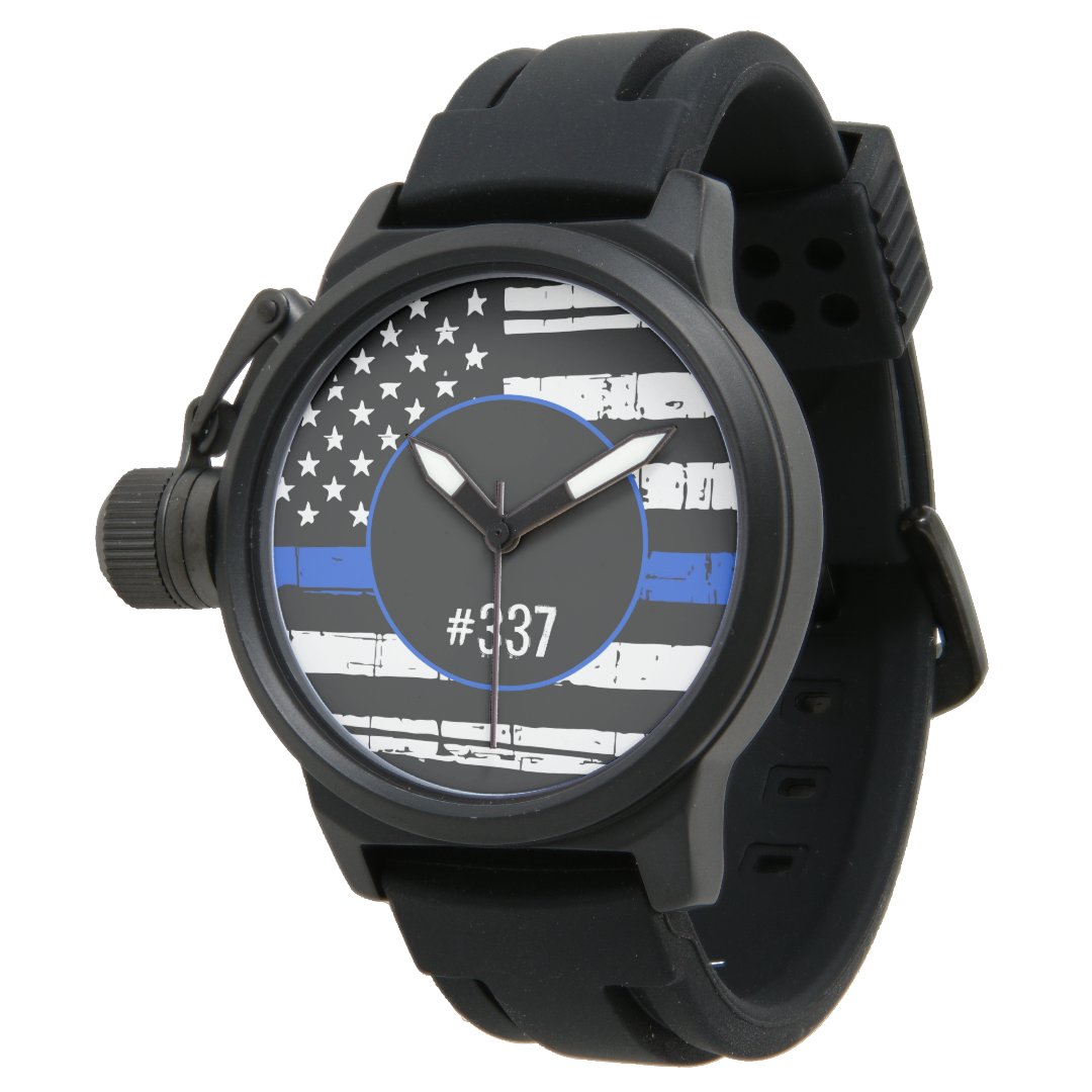 Personalized Thin Blue Line Badge Number Police Watch | Zazzle