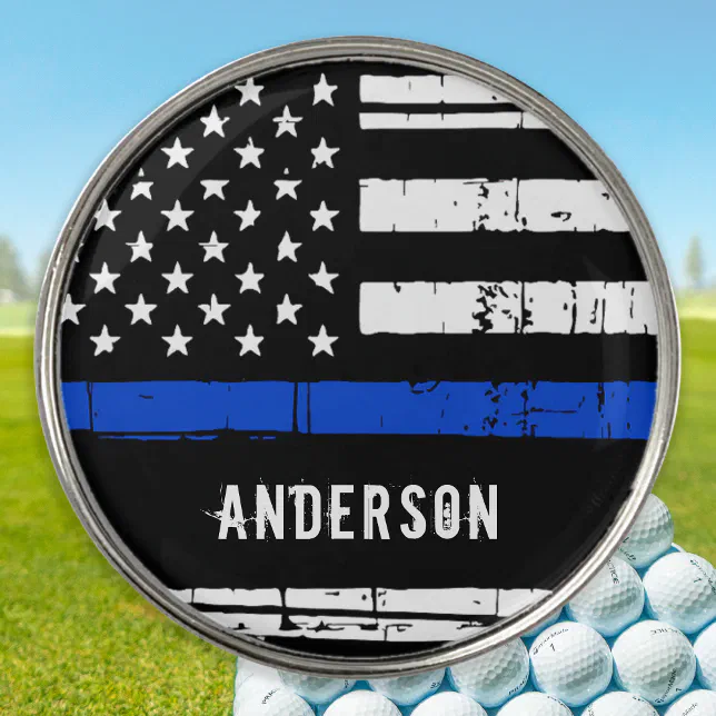 Personalized Thin Blue Line Flag Police Golf Ball Marker | Zazzle