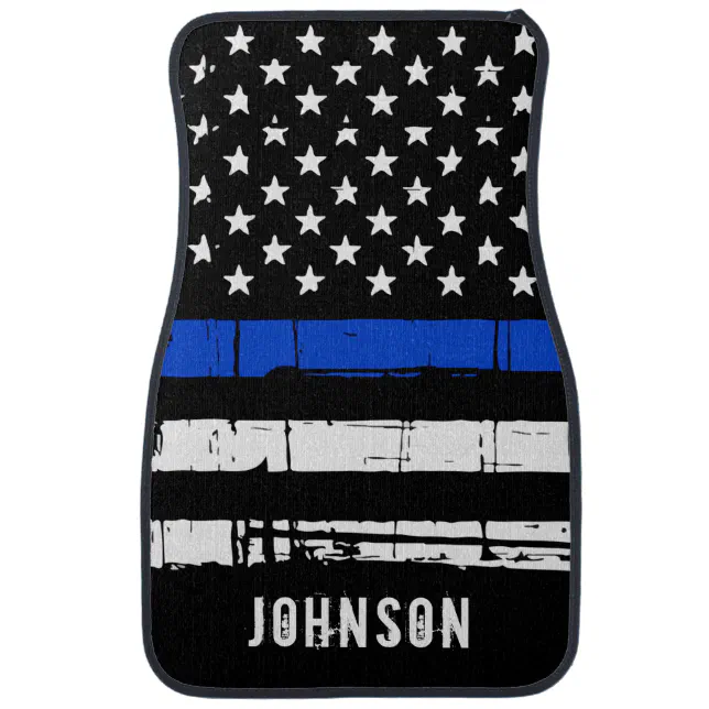 Personalized Thin Blue Line Flag Police Officer Car Floor Mat | Zazzle