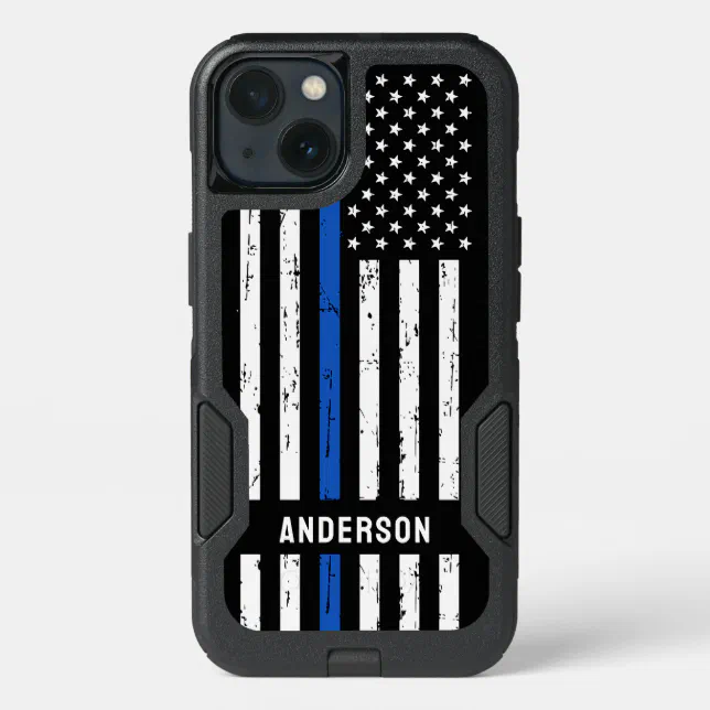 Personalized Thin Blue Line Flag Police Otterbox iPhone Case | Zazzle
