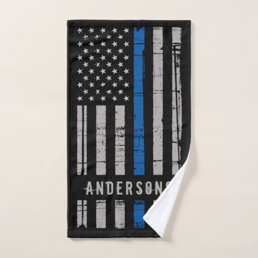 Personalized Thin Blue Line Police Bath Towel Set | Zazzle