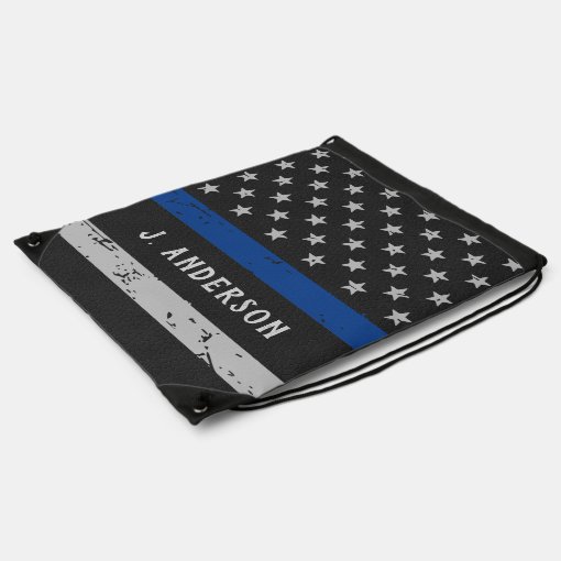 Personalized Thin Blue Line Police Drawstring Bag | Zazzle