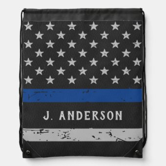Personalized Thin Blue Line Police Drawstring Bag | Zazzle