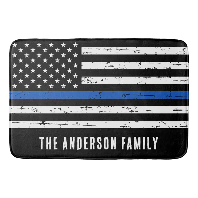 Personalized Thin Blue Line Police Flag Bath Mat | Zazzle