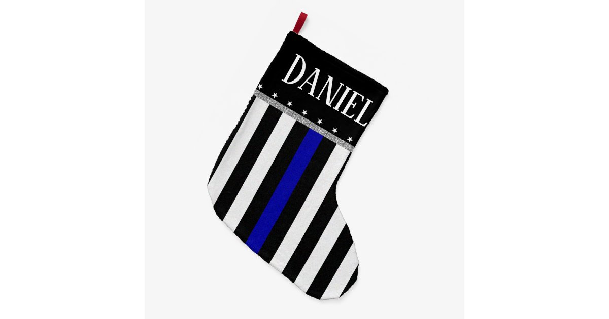 Personalized Thin Blue Line Police Flag Large Christmas Stocking | Zazzle