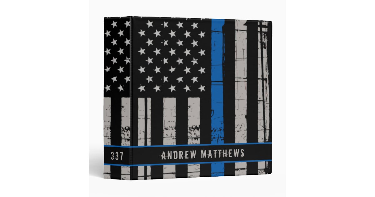 Personalized Thin Blue Line Police Officer 3 Ring Binder | Zazzle