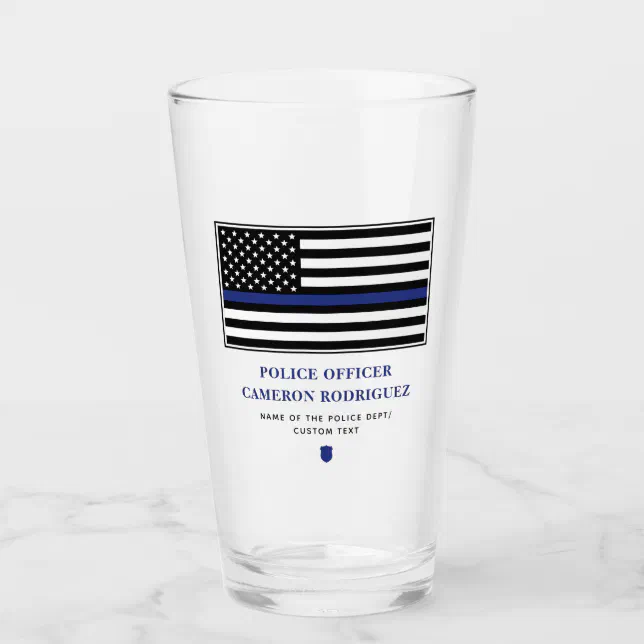 Personalized Thin Blue Line Police Officer Flag Glass | Zazzle