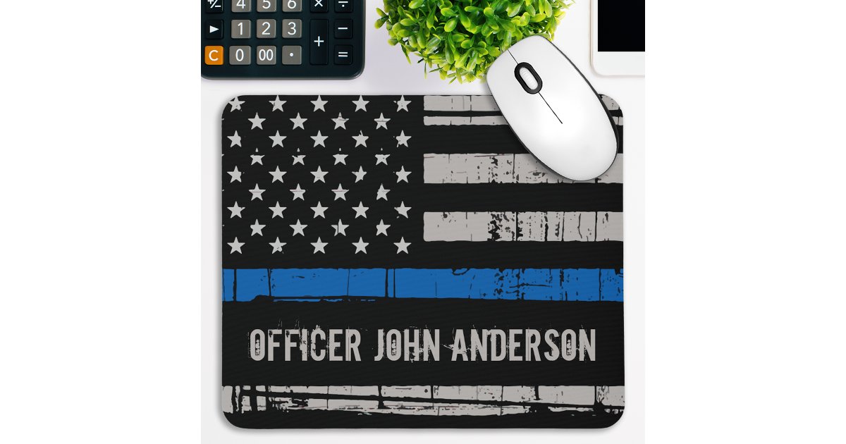 Personalized Thin Blue Line Police Officer Mouse Pad | Zazzle