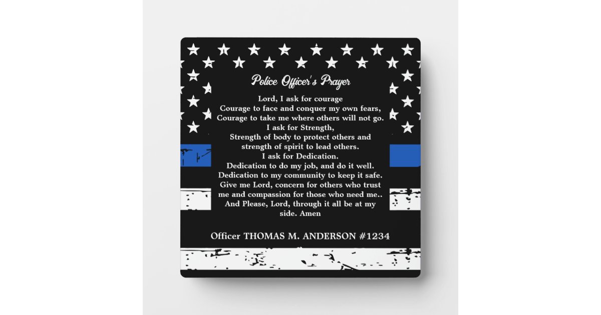 Personalized Thin Blue Line Police Officer Prayer Plaque | Zazzle