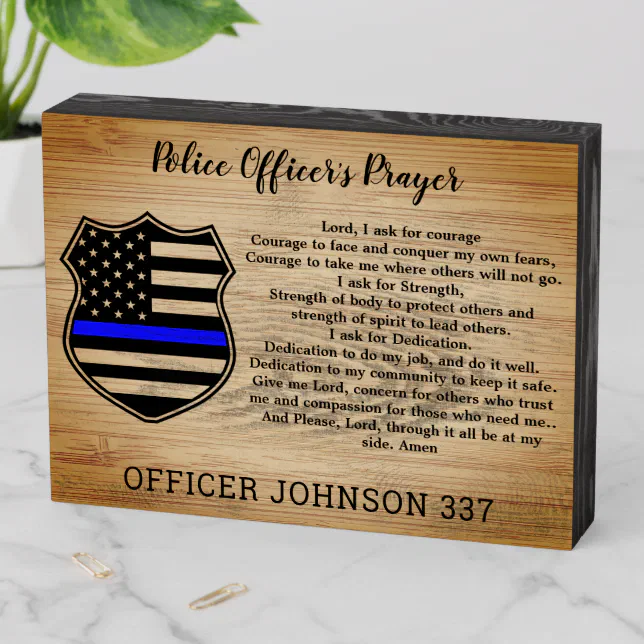 Personalized Thin Blue Line Police Officer Prayer Wooden Box Sign | Zazzle