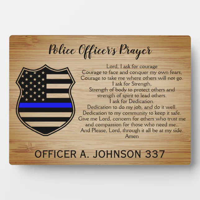 Personalized Thin Blue Line Police Prayer Plaque | Zazzle
