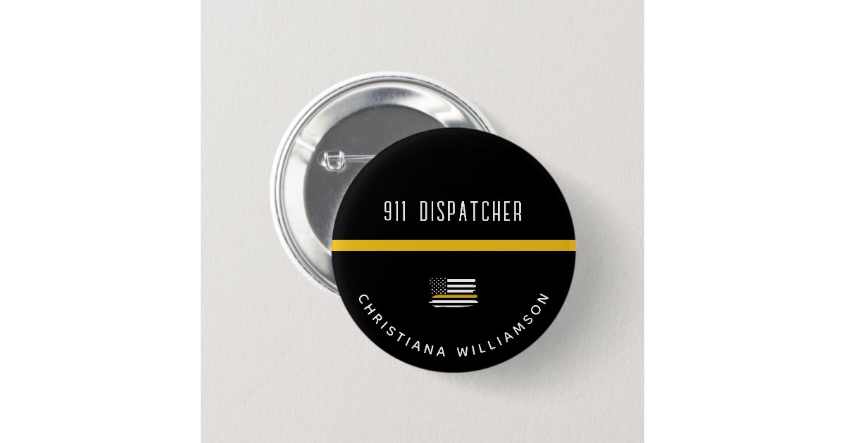 Personalized Thin Gold Line Flag 911 Dispatcher Button | Zazzle
