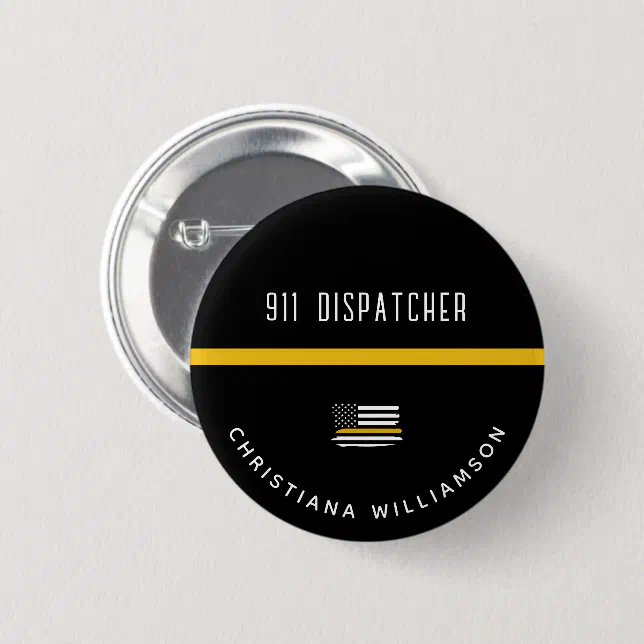 Personalized Thin Gold Line Flag 911 Dispatcher Button | Zazzle