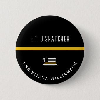 Personalized Thin Gold Line Flag 911 Dispatcher Button | Zazzle