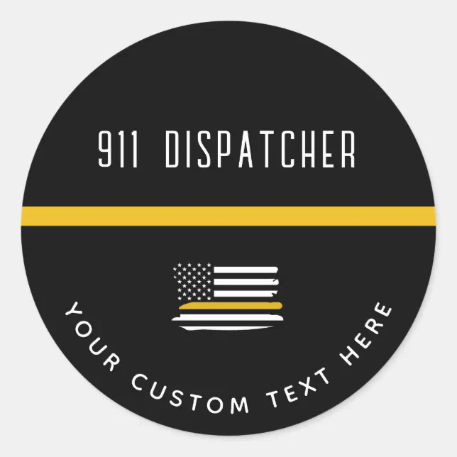 Personalized Thin Gold Line Flag 911 Dispatcher Classic Round Sticker ...