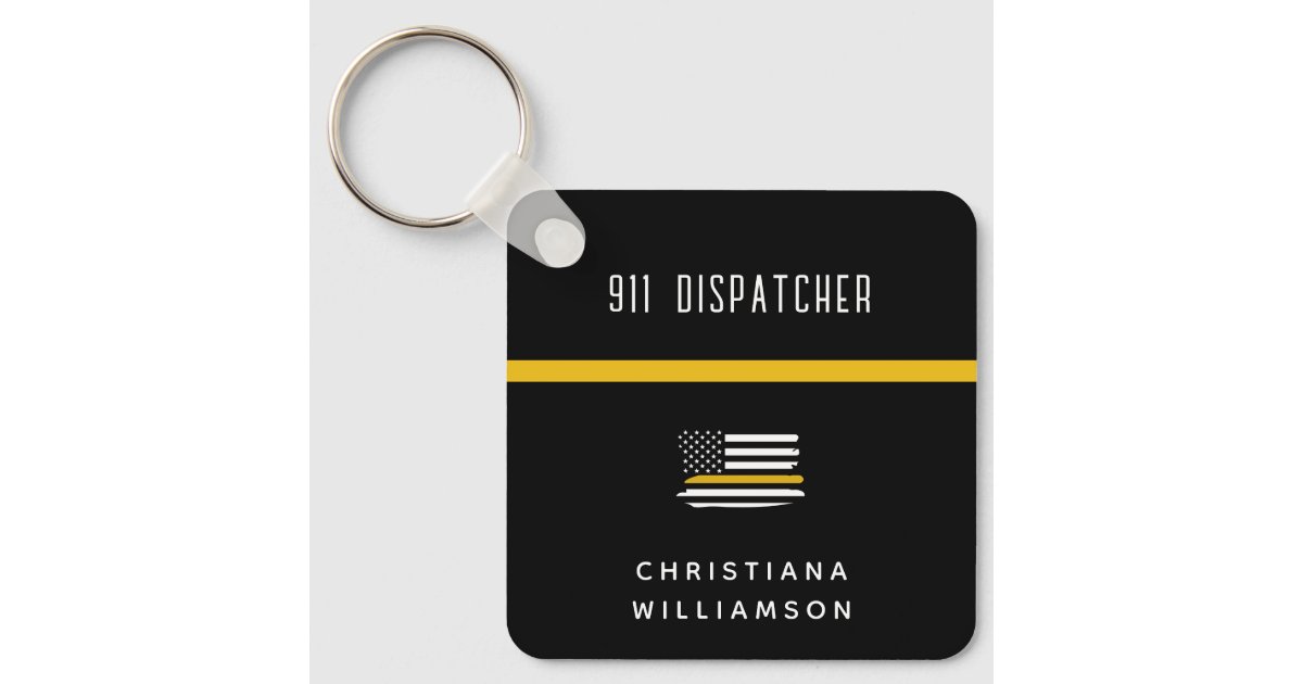 Personalized Thin Gold Line Flag 911 Dispatcher Keychain | Zazzle
