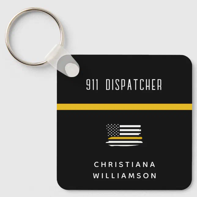 Personalized Thin Gold Line Flag 911 Dispatcher Keychain | Zazzle