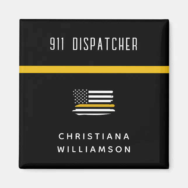 Personalized Thin Gold Line Flag 911 Dispatcher Magnet | Zazzle