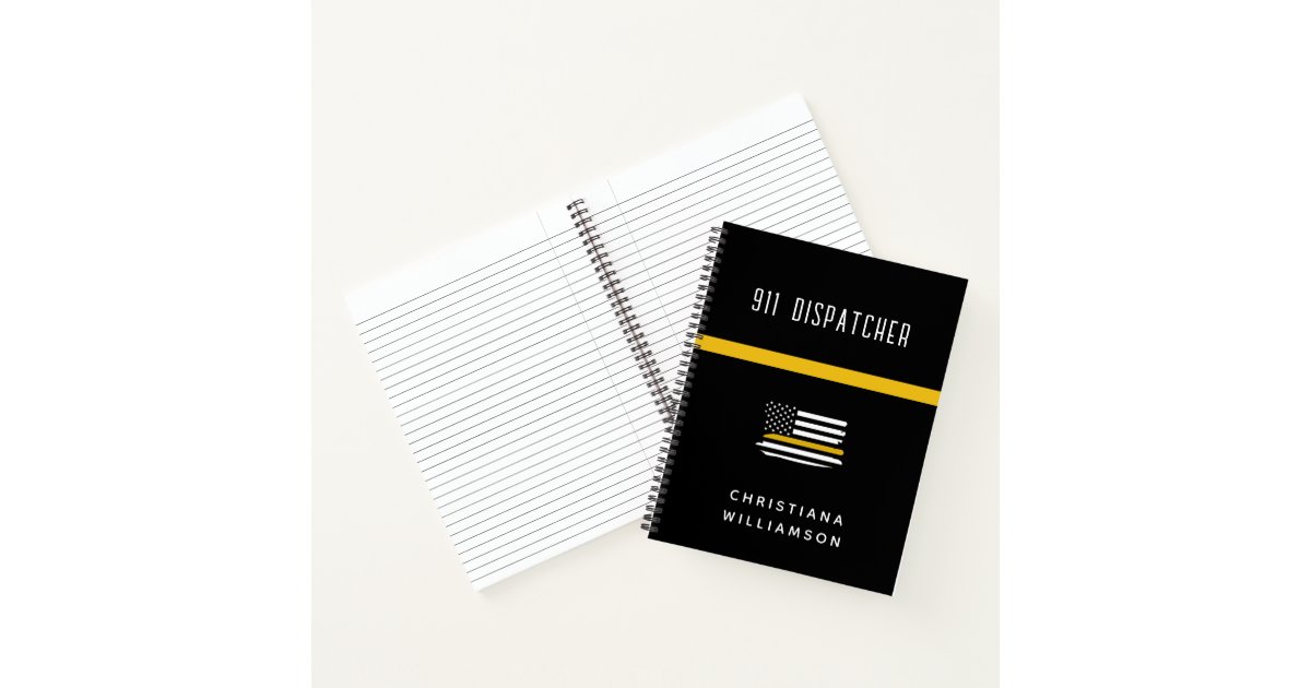 Personalized Thin Gold Line Flag 911 Dispatcher Notebook | Zazzle