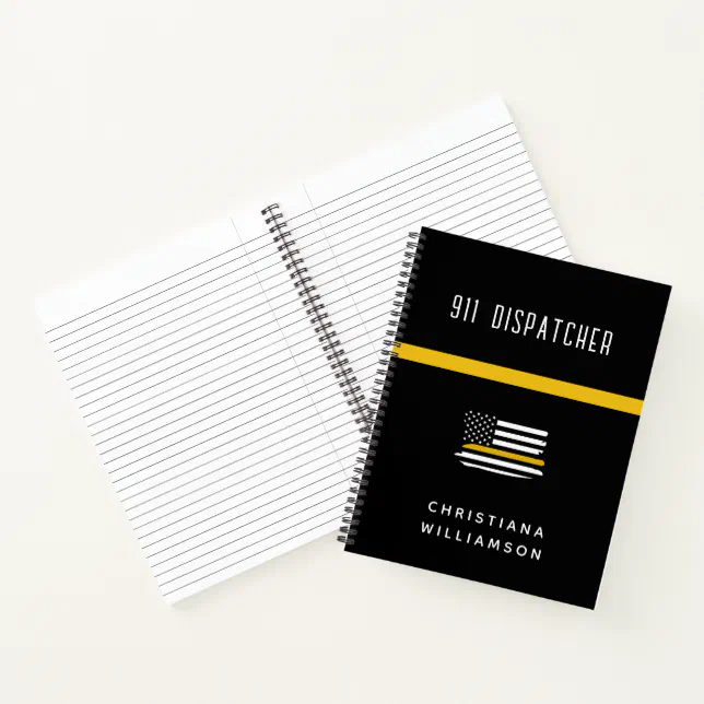 Personalized Thin Gold Line Flag 911 Dispatcher Notebook | Zazzle