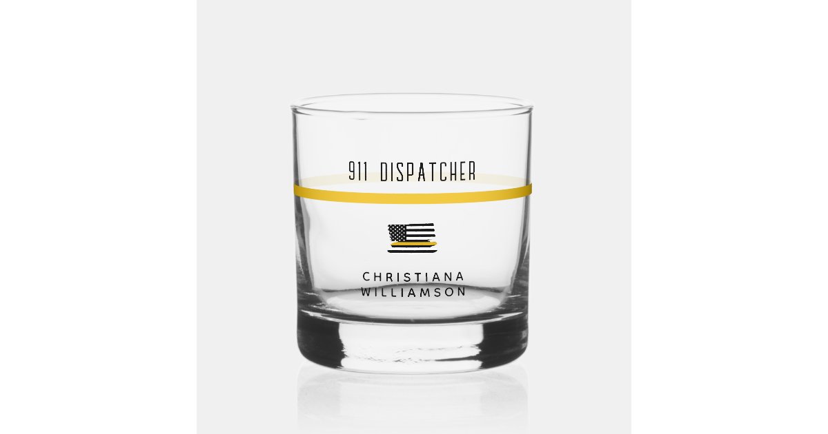 Personalized Thin Gold Line Flag 911 Dispatcher Whiskey Glass | Zazzle
