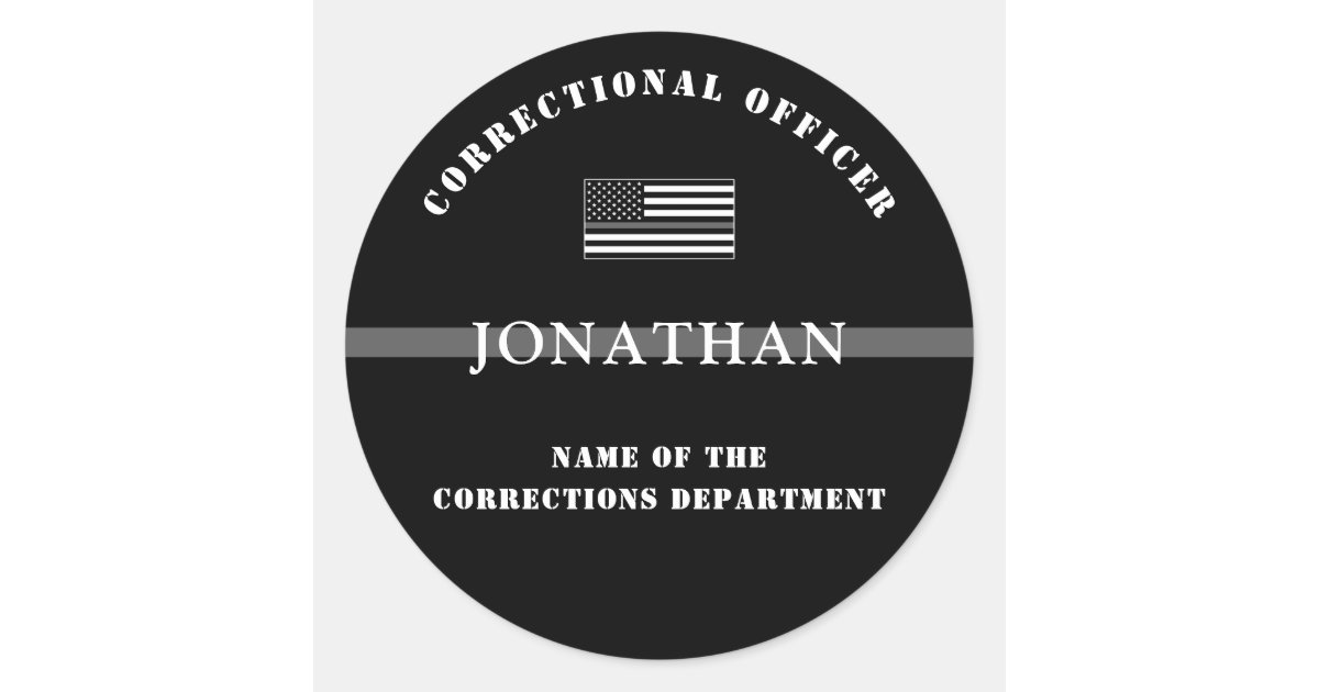 Personalized Thin Silver Line Corrections Officer Classic Round Sticker ...