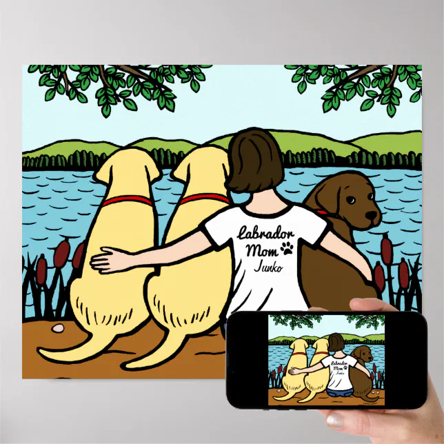 Personalized Three Labradors and Mom Poster | Zazzle