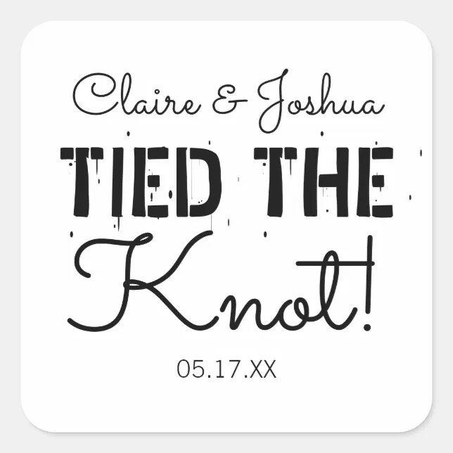Personalized Tied the Knot Wedding Couple Square Sticker | Zazzle
